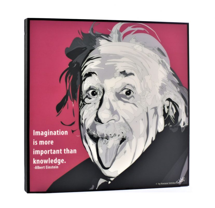 Famous Pop Art Albert Einstein 25cm x 25cm Wall Frame – Blue Cloud